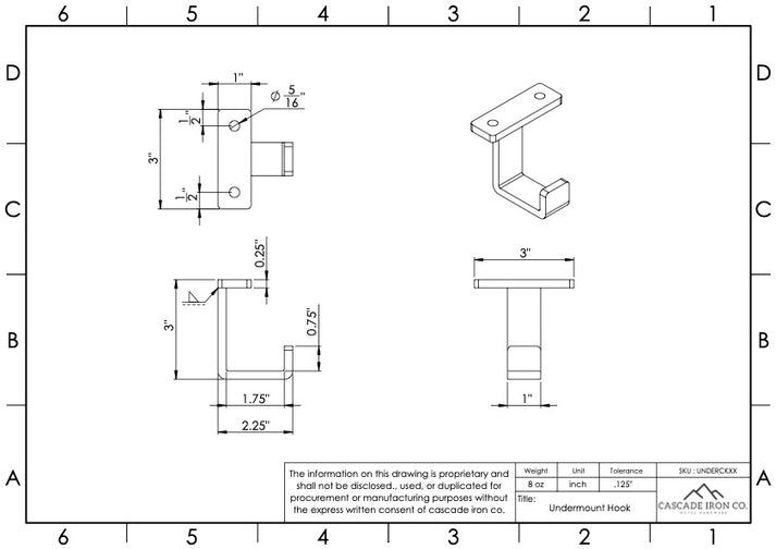 Under Mount Hook – Cascade Iron Co